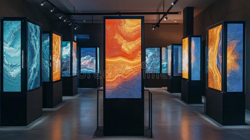 Modern Digital Art Installation in Dark Gallery Space Stock ...