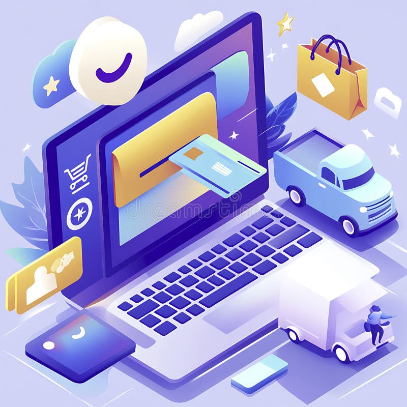 Modern Digital Artwork of Happy E-Commerce with Credit Card and ...