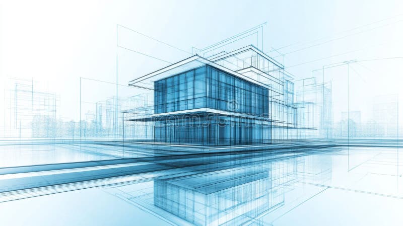 Modern Digital Blueprint Illustration of a Futuristic Building Design ...