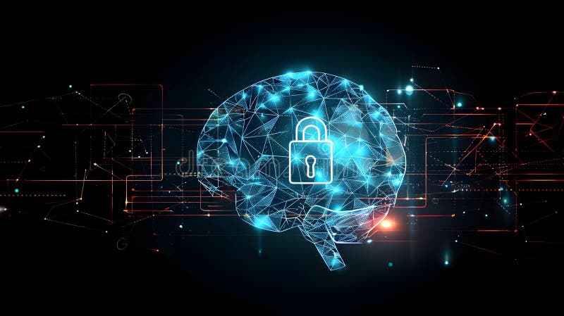 Modern Digital Brain with Lock Symbol Representing Security and ...
