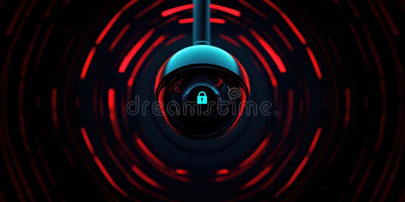 Modern Digital CCTV Camera with Secure Lock Symbol, Surrounded by ...