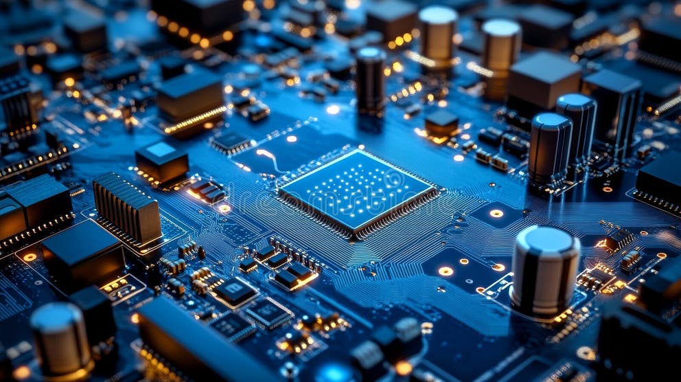 A Modern Digital Circuit with Illuminated Components Illustrating a ...