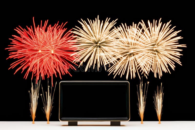 A Modern Digital Clock Displaying Midnight while Fireworks Illuminate ...