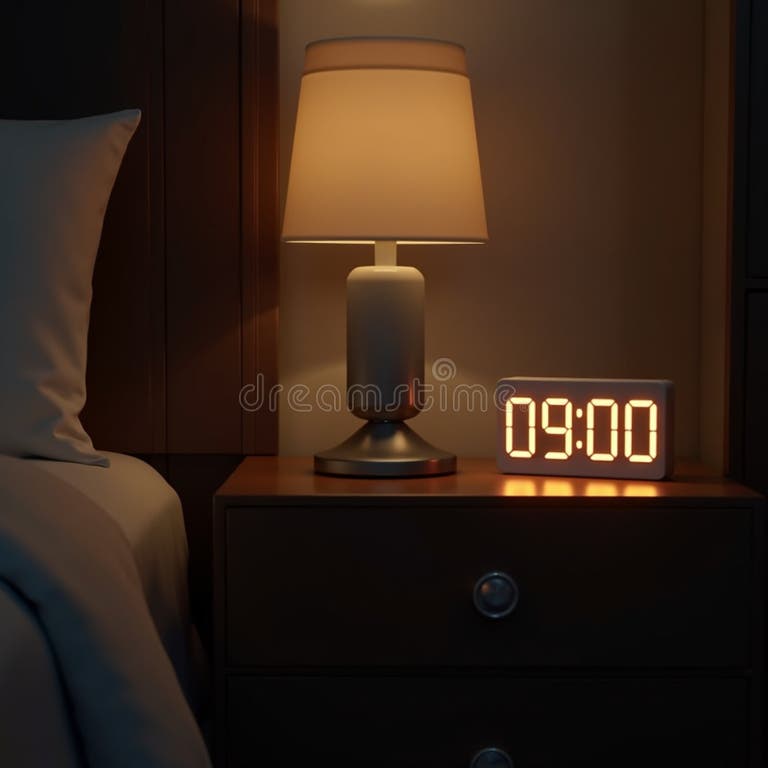 Modern Digital Clock Displaying 0900 on Nightstand Stock Illustration ...