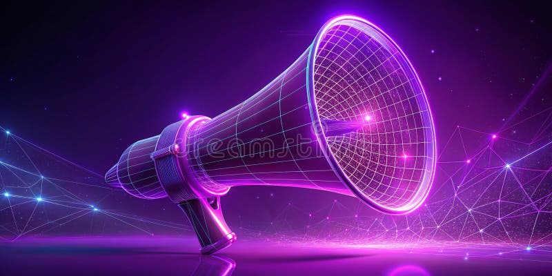 Modern Digital Communication Concept Abstract 3D Wireframe Megaphone ...