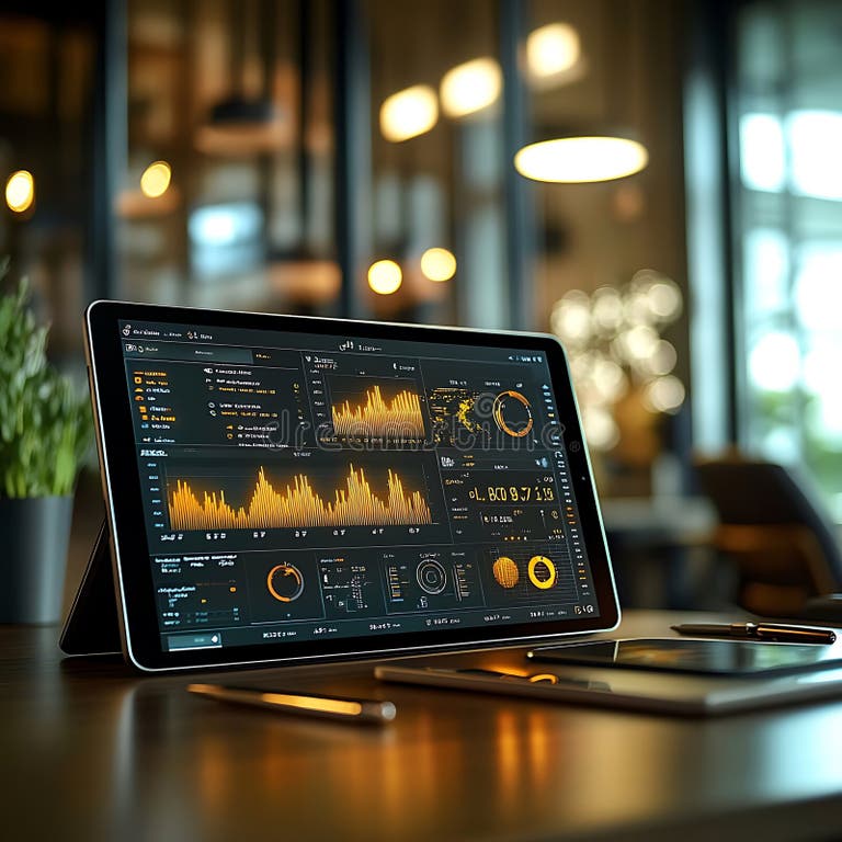 Modern Digital Dashboard with Graphs and Analytics on Tablet Screen ...