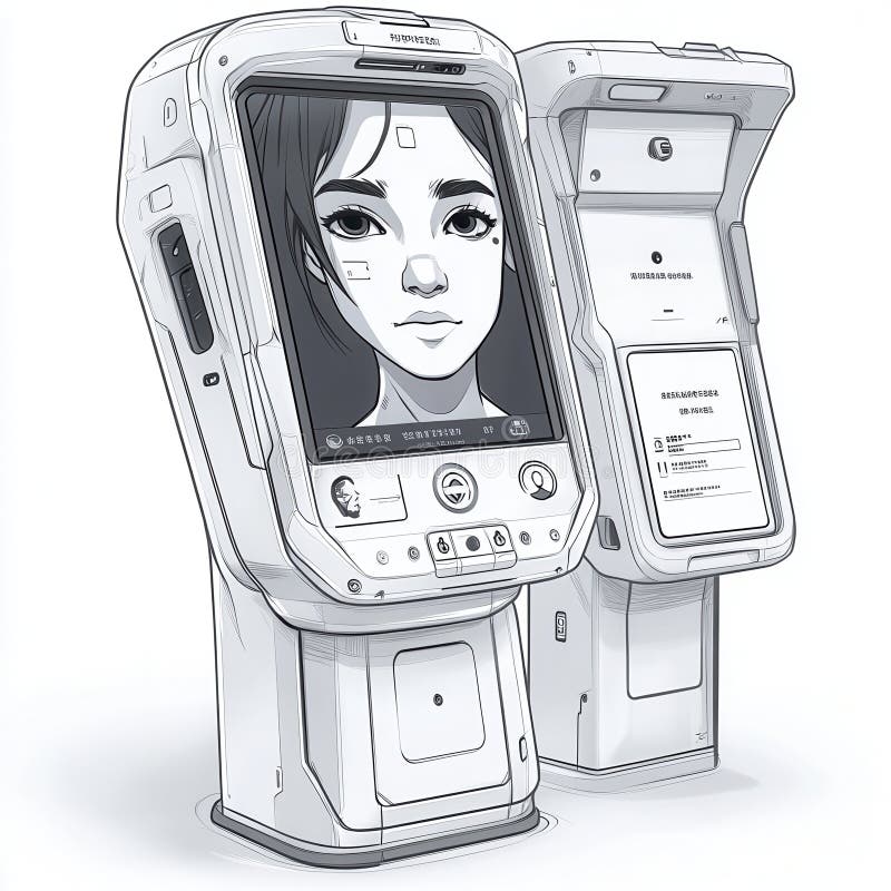 Modern Digital Display Booth with Person Portrait Stock Illustration ...