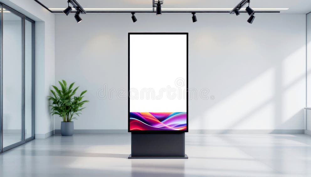 Modern Digital Display Stand with Vibrant Background and Empty Copy ...