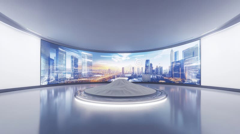 Modern Digital Exhibition Hall Lobby with Curved Led Screen and ...