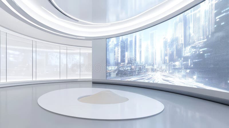 Modern Digital Exhibition Hall Lobby with Curved Led Screen and ...
