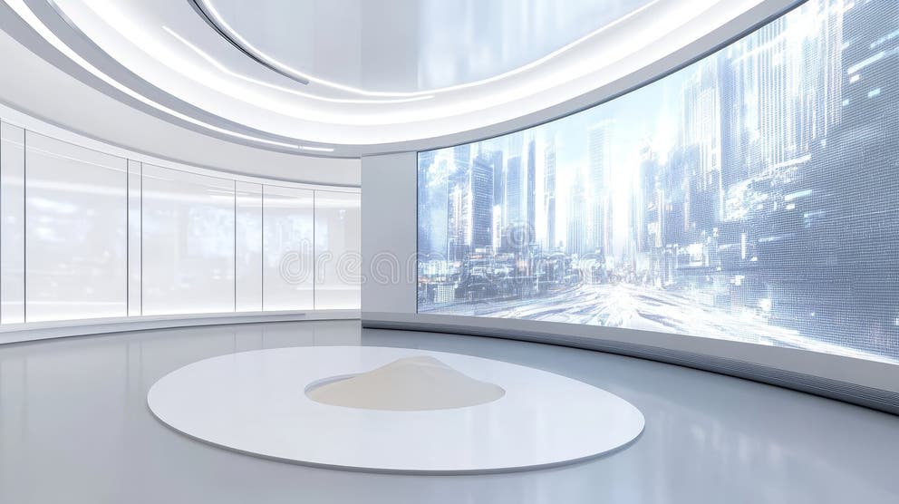 Modern Digital Exhibition Hall Lobby with Curved Led Screen and ...