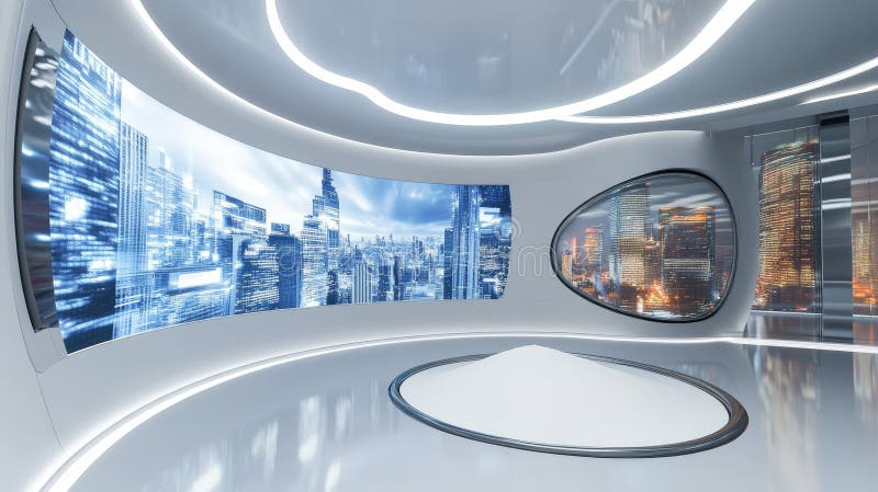 Modern Digital Exhibition Hall Lobby with Curved Led Screen and ...