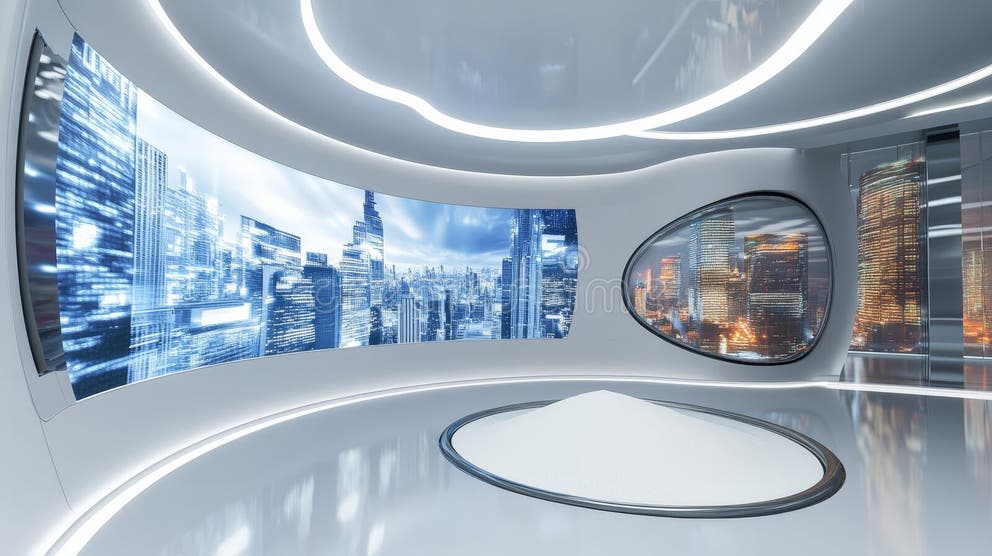 Modern Digital Exhibition Hall Lobby with Curved Led Screen and ...