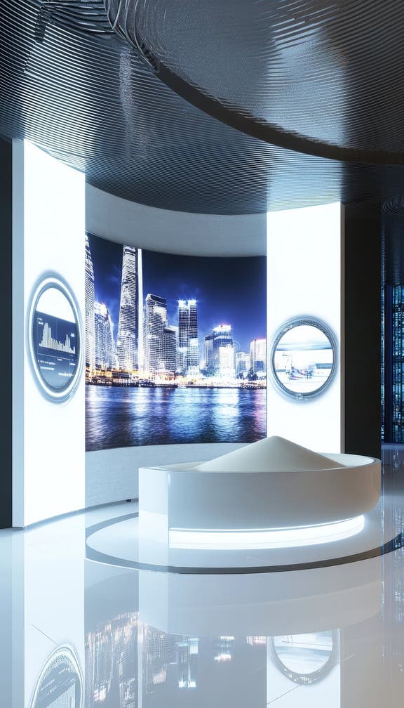 Modern Digital Exhibition Hall Lobby with Curved Led Screen and ...
