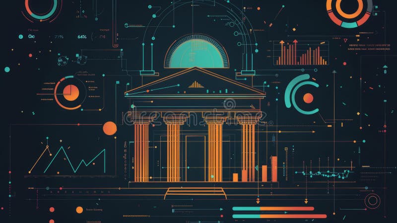A Modern Digital Illustration of a Classical Building with Data ...