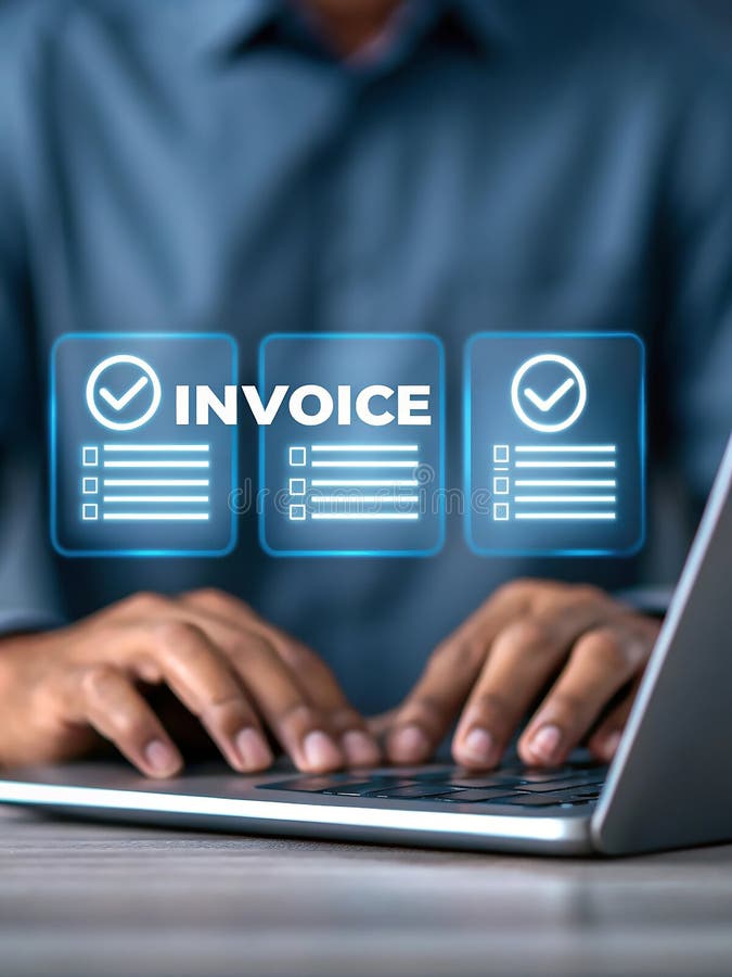 Modern Professional Managing Digital Invoices on Laptop and Tablet ...