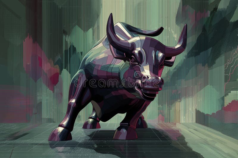 Stylized Bull Graphic with Financial Data Visualizations, Upward Market ...