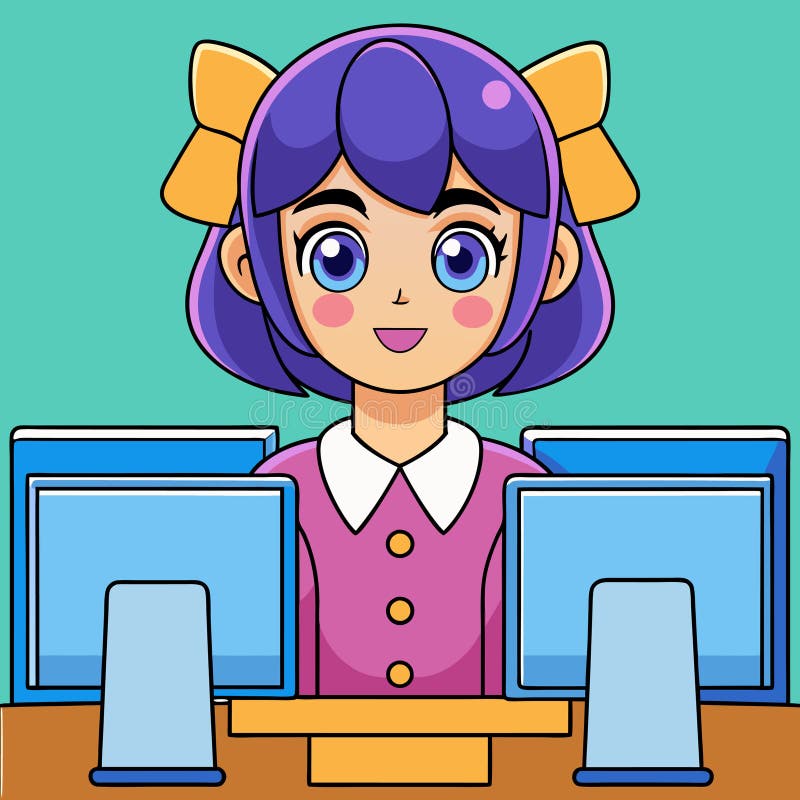 Woman with Dual Monitors - Modern Workspace Digital Illustration Stock ... Woman with Dual Monitors - Modern Workspace Digital Illustration Stock ...