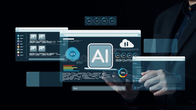 Modern Digital Interface with AI Elements and Data Visualization for Technology and Innovation ...