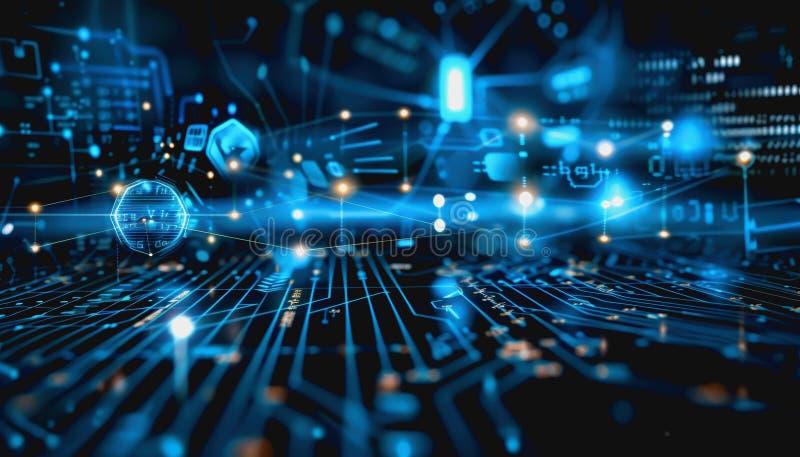 Modern Digital Landscape with Blue Circuits and Interconnected Networks ...