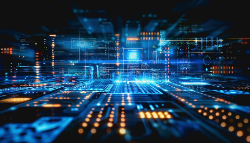 Modern Digital Landscape with Blue Circuits and Interconnected Networks ...