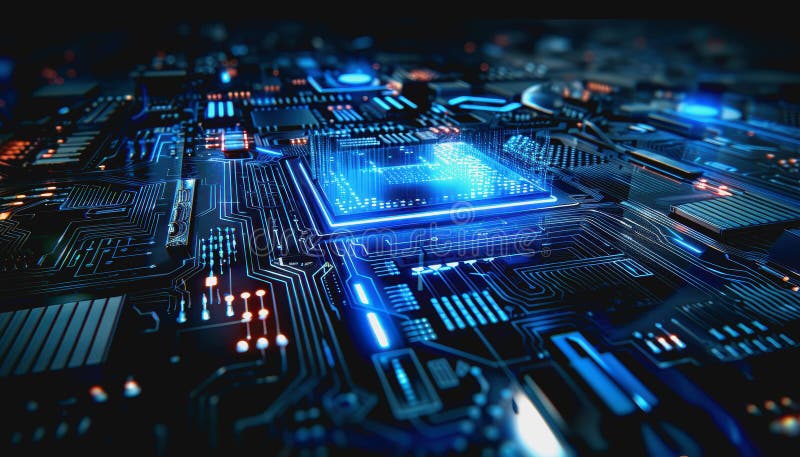 Modern Digital Landscape with Blue Circuits and Interconnected Networks ...