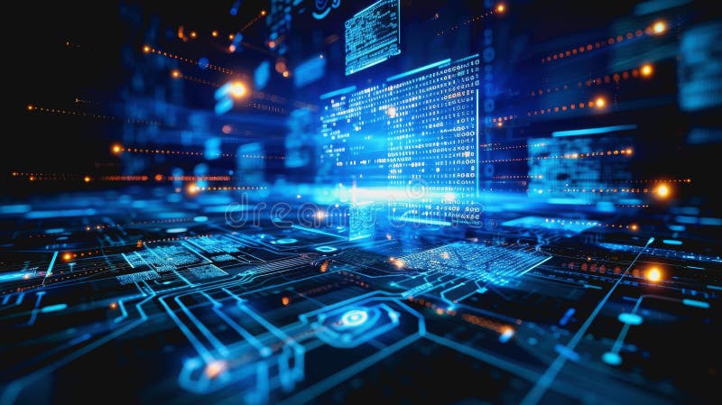 Modern Digital Landscape with Blue Circuits and Interconnected Networks ...