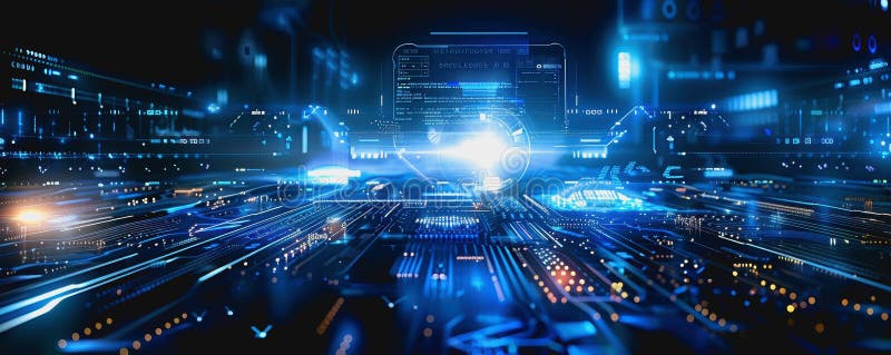 Modern Digital Landscape with Blue Circuits and Interconnected Networks ...