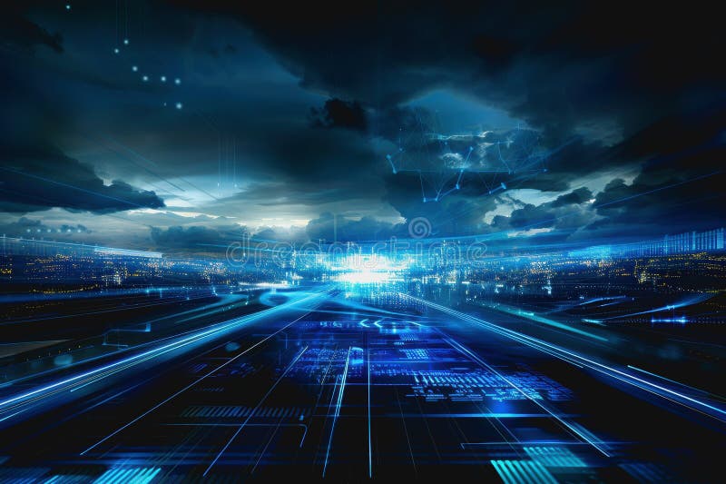 Modern Digital Landscape with Blue Circuits and Interconnected Networks ...