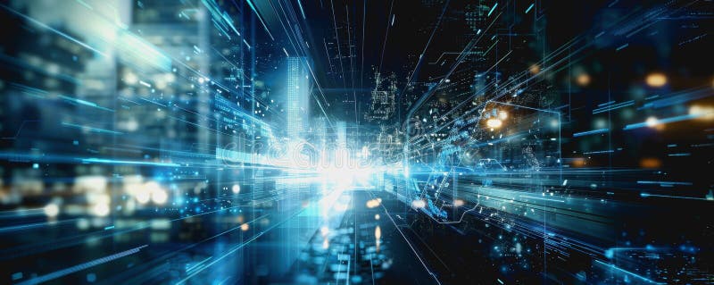 Modern Digital Landscape with Blue Circuits and Interconnected Networks ...