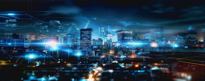 Modern Digital Landscape with Blue Circuits and Interconnected Networks ...