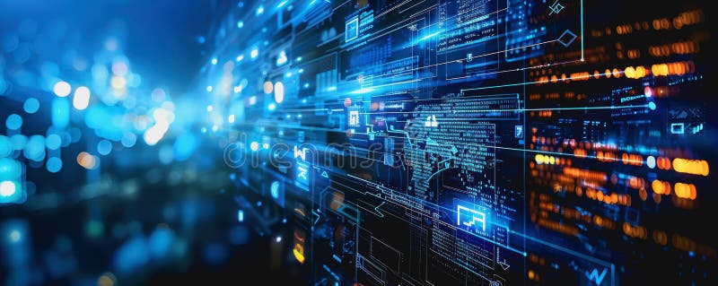 Modern Digital Landscape with Blue Circuits and Interconnected Networks ...