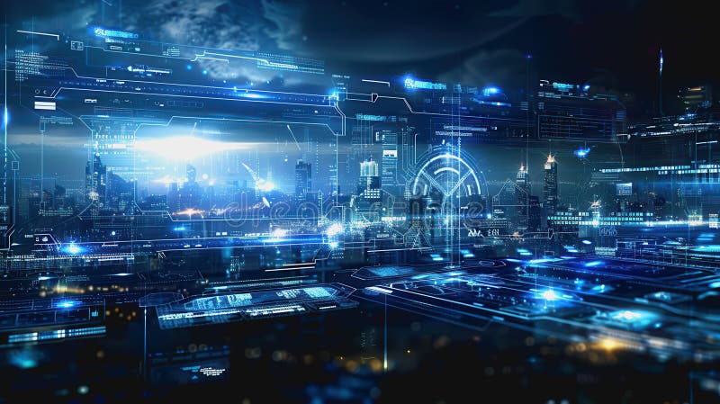 Modern Digital Landscape with Blue Circuits and Interconnected Networks ...