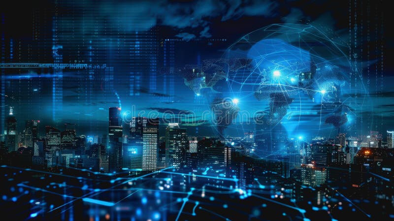 Modern Digital Landscape with Blue Circuits and Interconnected Networks ...