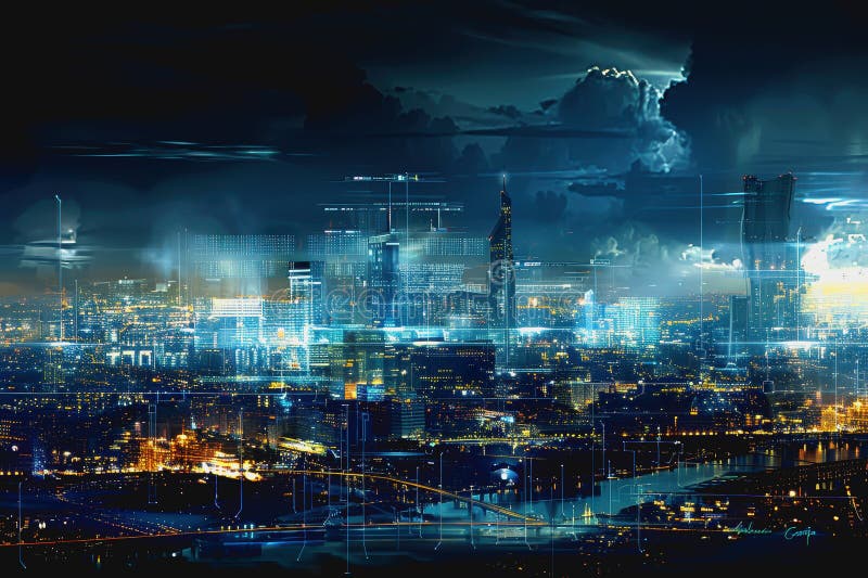 Modern Digital Landscape with Blue Circuits and Interconnected Networks ...