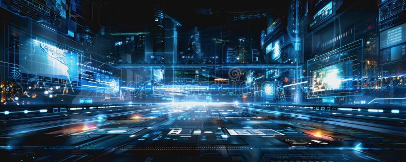 Modern Digital Landscape with Blue Circuits and Interconnected Networks ...