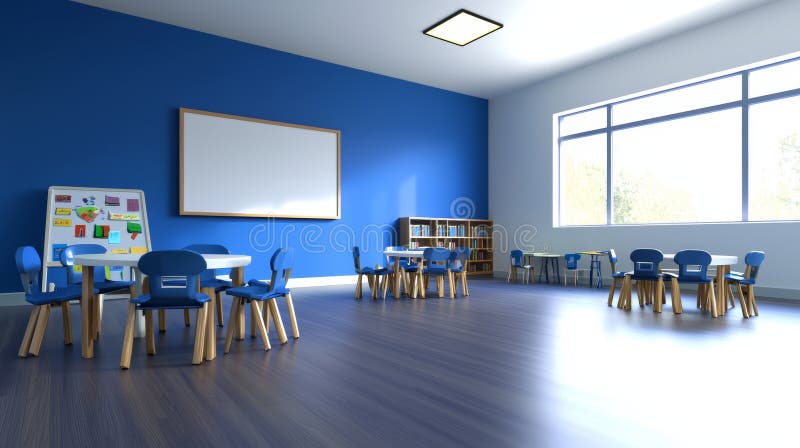 Modern Digital Learning Classroom with Blue Walls Interactive ...