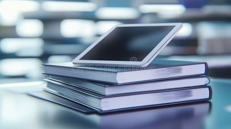 Modern Digital Learning Concept with Tablet and Books in a Library ...