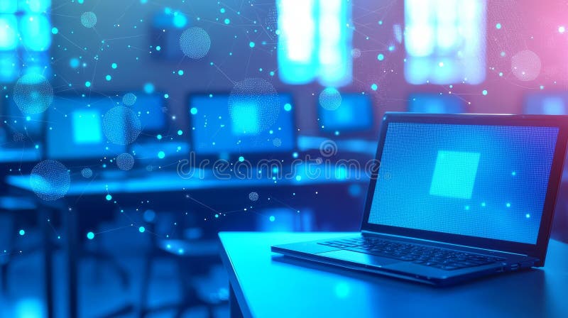 Modern Digital Learning Environment with Laptops in Classroom Setting Highlighting Technology ...