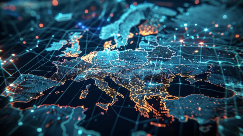 Modern Digital Map of Europe Showcasing Key Cities and Connectivity in ...