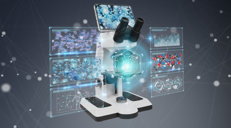 Modern Digital Microscope with Screen Analysis 3D Rendering Stock ...