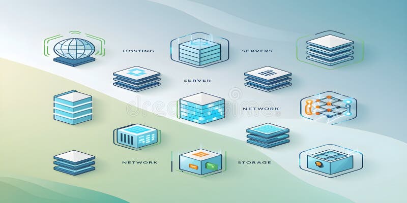 Modern Digital Network Technology and Server Infrastructure Icons Stock ...