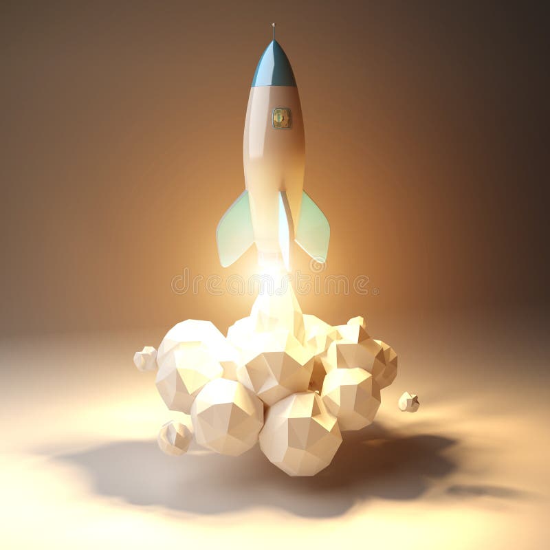 Modern Digital Rocket Launching 3D Rendering Stock Illustration ...