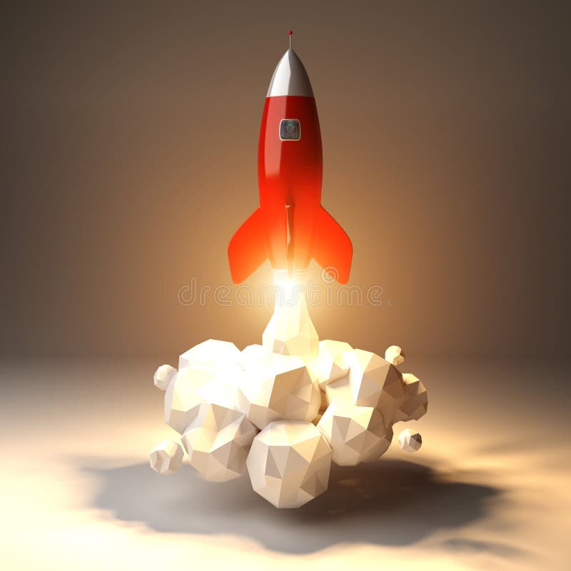 Modern Digital Rocket Launching 3D Rendering Stock Illustration ...