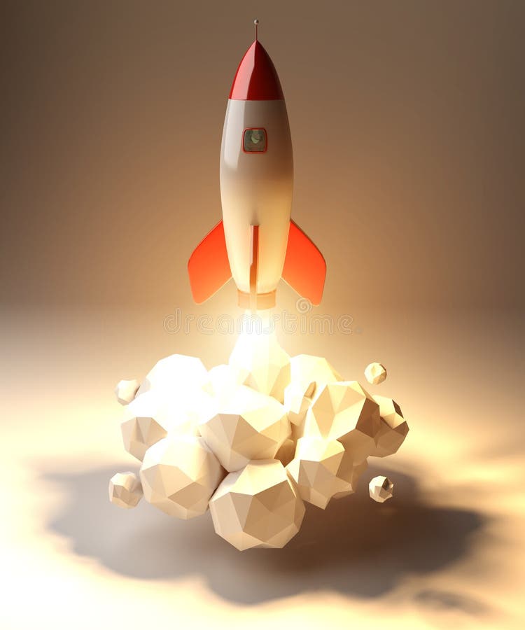 Modern Digital Rocket Launching 3D Rendering Stock Illustration ...