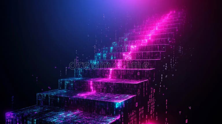 A Modern Digital Scene with a Ladder Intertwined with Cascading Binary ...