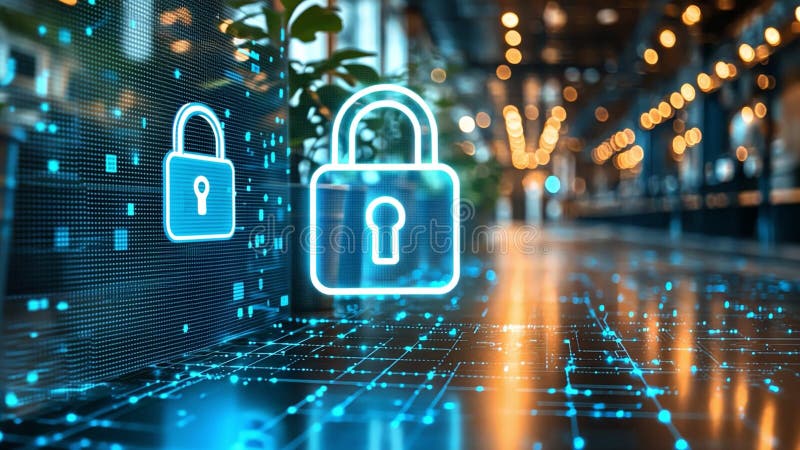 Modern Digital Security Glowing Padlocks and Technology for Enhanced ...