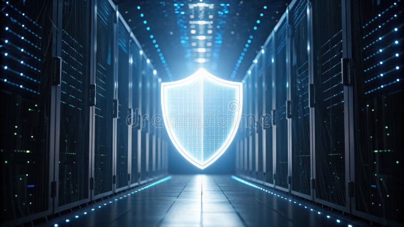 Modern Digital Security Shield Symbol Glowing in a High-tech Data ...