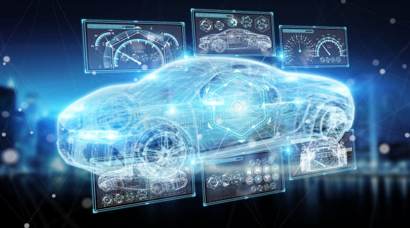 Modern Digital Smart Car Interface 3D Rendering Stock Illustration ...