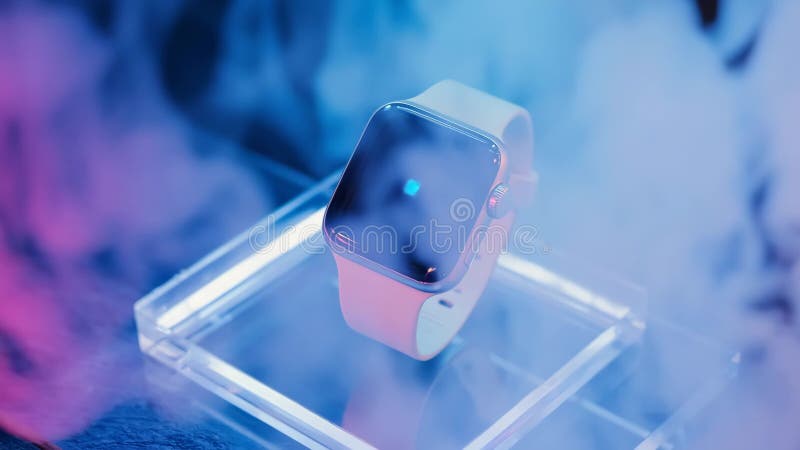 Modern Digital Smartwatch with a Blue Screen Displayed on a Transparent ...